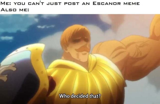 ME: YOU CAN'T JUST POST AN ESCANOR MEME ALSO ME: Who decided that? - iFunny
