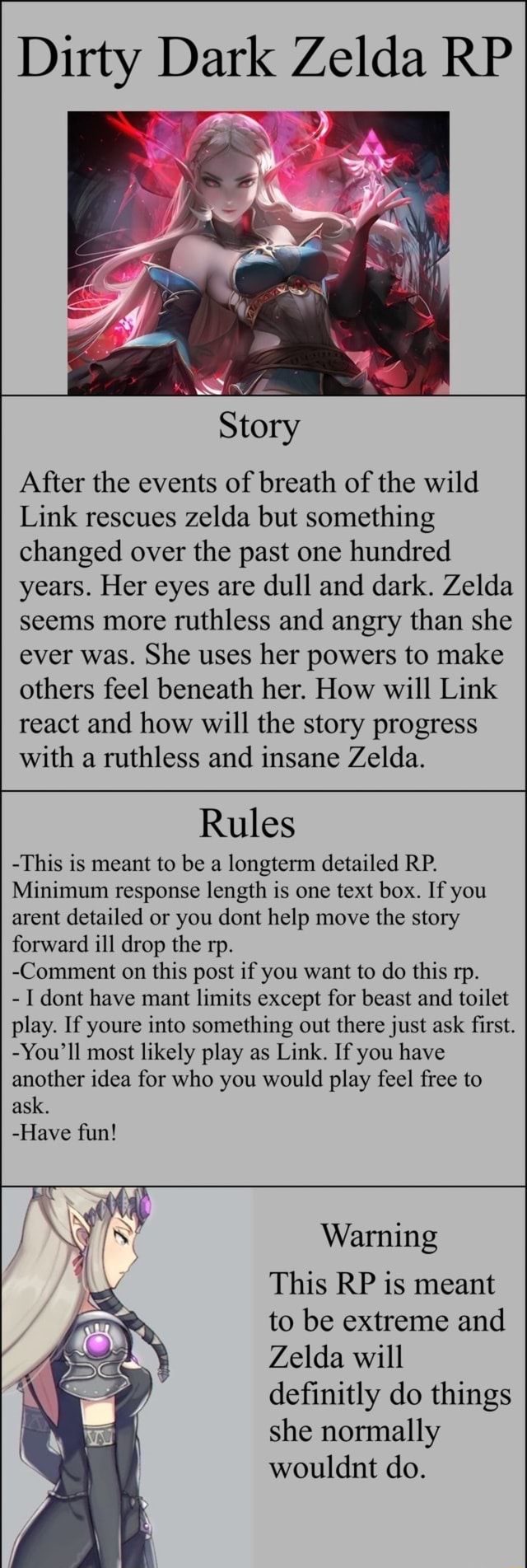 Dirty Dark Zelda RP After the events of breath of the wild Link rescues ...