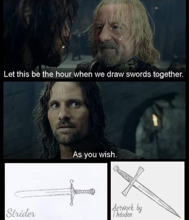Let this be the hour when we draw swords together. As you wish. - iFunny