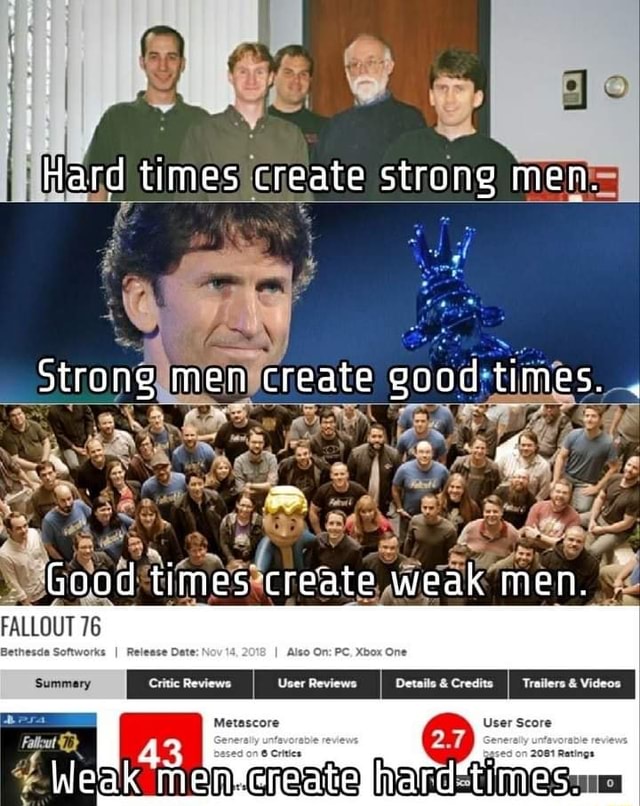Hard times create strong men. Strong men create good times. Good times ...