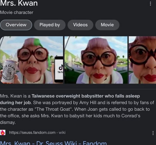 Mirs. Kwan : Movie character Played by Videos Movie Mrs. Kwan is a ...