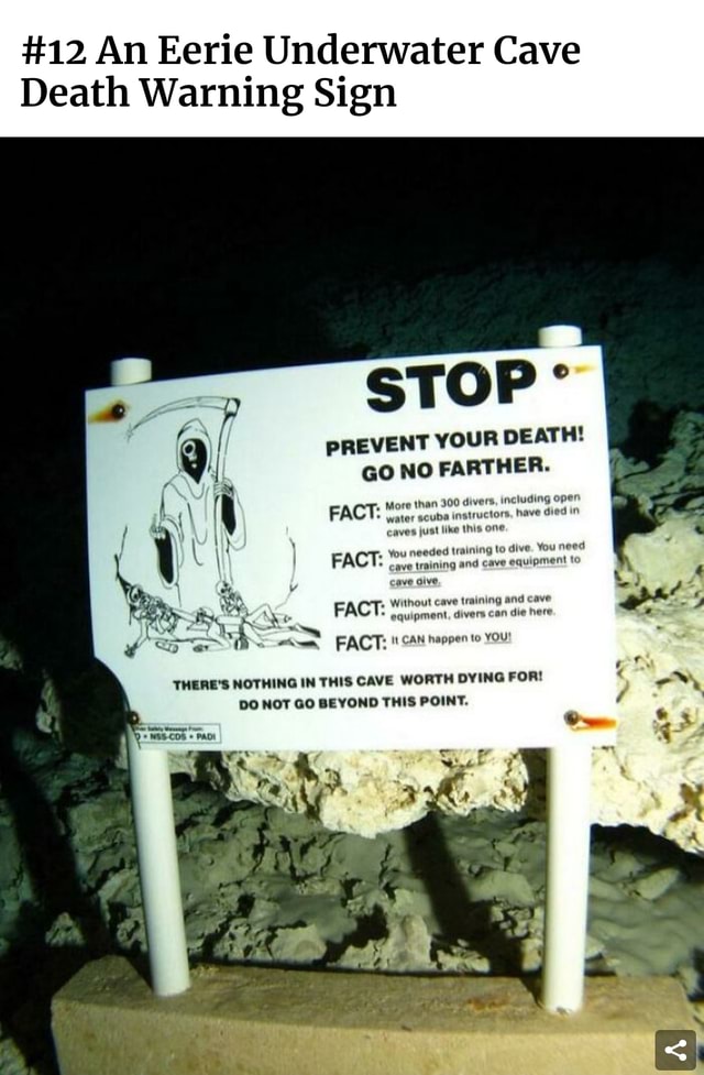 #12 An Eerie Underwater C av Death Warning Sign STOP PREVENT YOUR DEATH ...