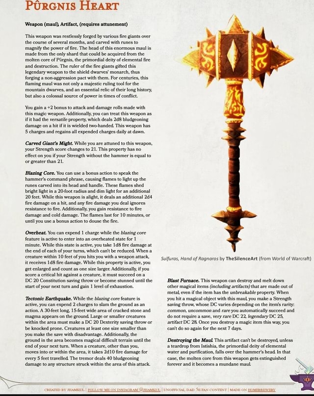 PURGNIS HEART Weapon (maul), Artifact, (requires attunement) This ...