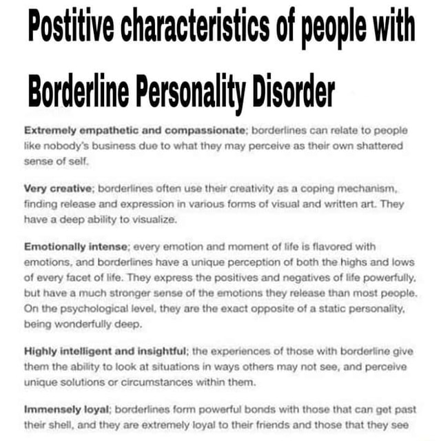 Postitive characteristics of people wit Borderline Personality Disorder ...