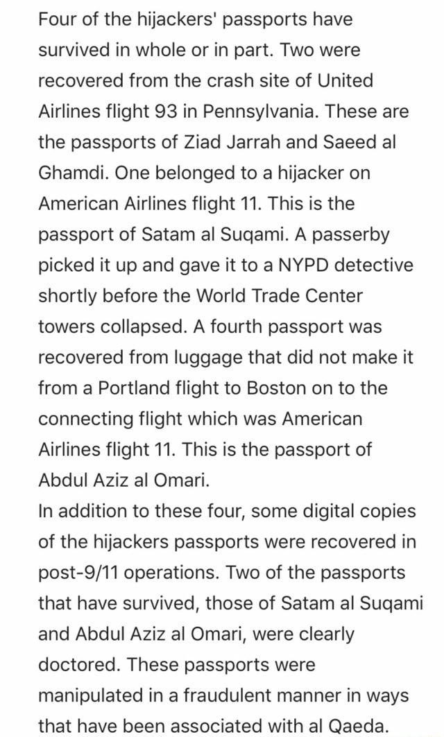 Four of the hijackers' passports have survived in whole or in part. Two ...