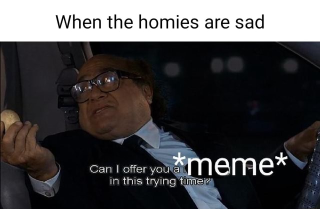 When the homies are sad Can I offer you *meme* in this trying time ...
