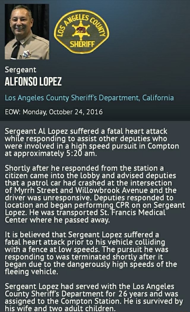 Sergeant ALFONSO LOPEZ Los Angeles County Sheriff's Department ...