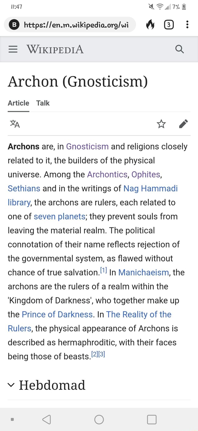 Ill WIKIPEDIA Archon (Gnosticism) Article Talk Archons are, in ...