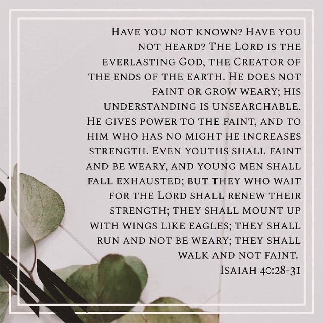 HAVE YOU NOT KNOWN? HAVE YOU NOT HEARD? THE LORD IS THE EVERLASTING GOD ...