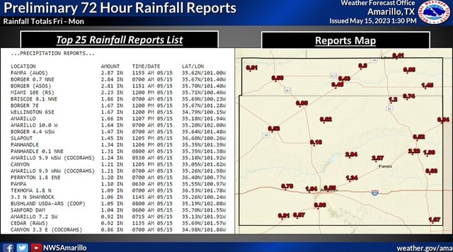 Preliminary 72 Hour Rainfall Reports 'Amarillo, Fri-Mon jed May 15,2023 ...