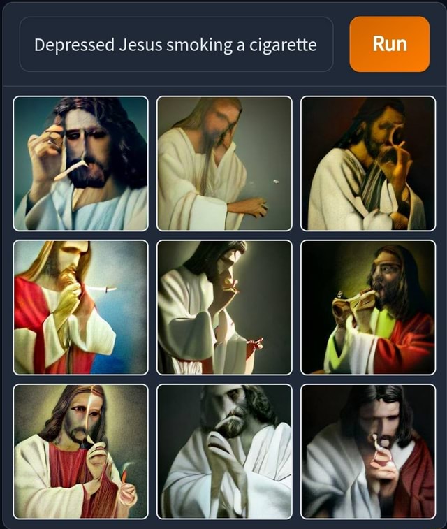 Depressed Jesus smoking a cigarette Run - iFunny