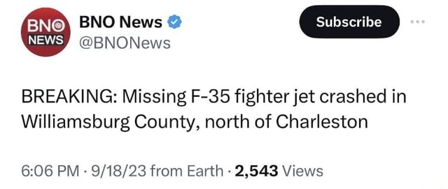 NEWS @BNONews BREAKING: Missing F-35 fighter jet crashed in ...