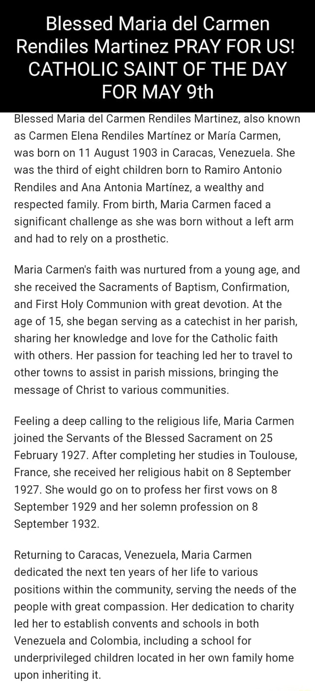 Blessed Maria del Carmen Rendiles Martinez PRAY FOR US! CATHOLIC SAINT ...