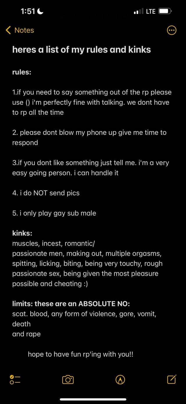 Notes heres a list of my rules and kinks rules: 1.if you need to say ...