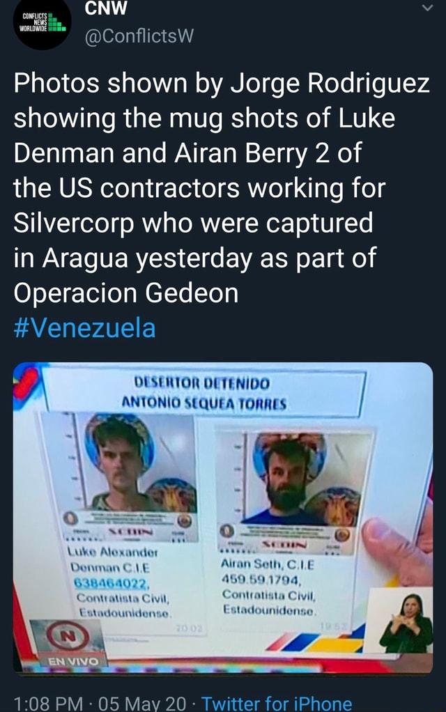 Photos shown by Jorge Rodriguez showing the mug shots of Luke Denman ...