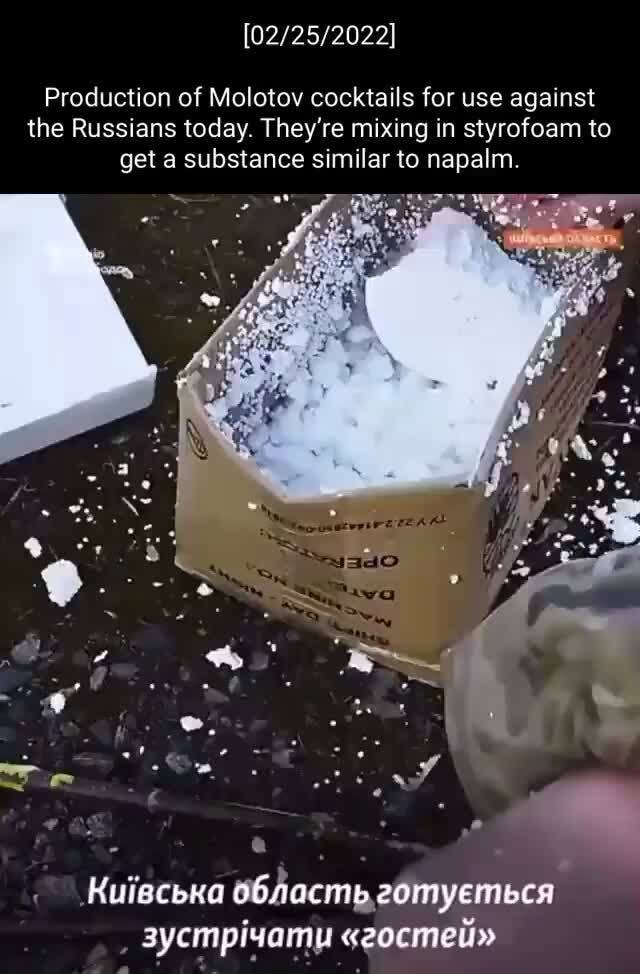 Production of Molotov cocktails for use against the Russians today ...