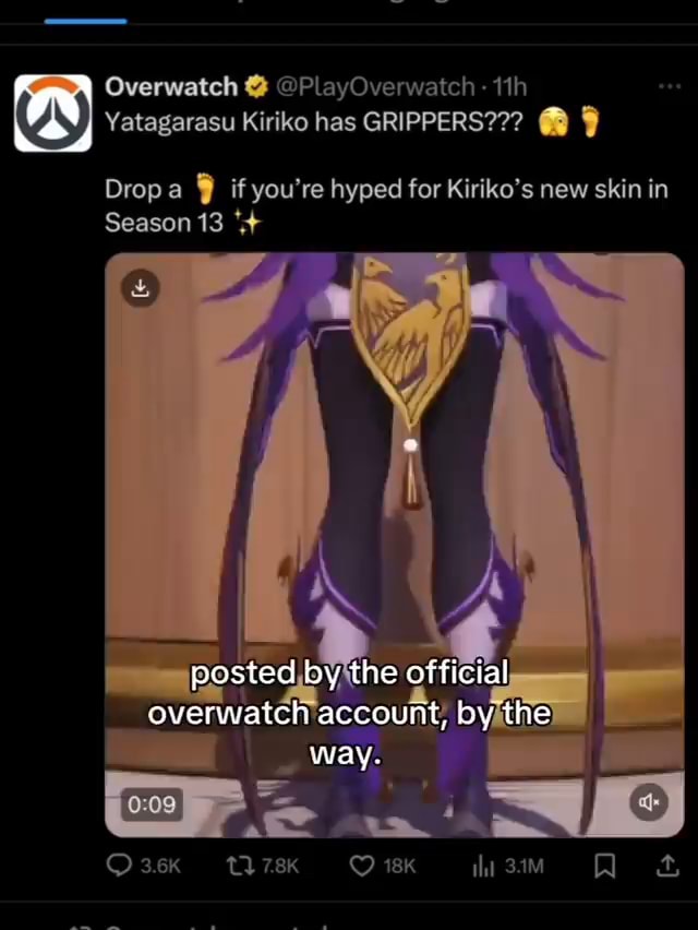 Overwatch @ @PlayOverwatch Yatagarasu Kiriko has GRIPPERS??? @ Drop if you're hyped for Kiriko's ...