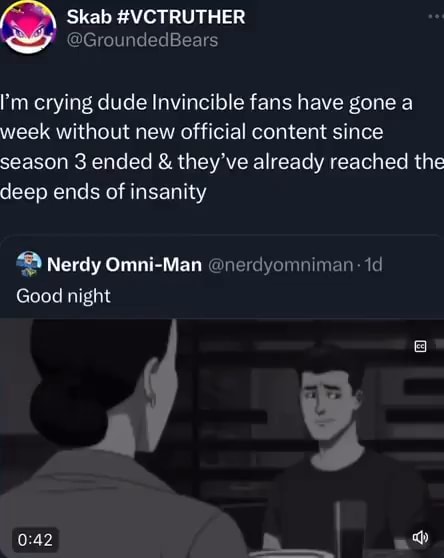 Skab #VCTRUTHER I'm crying dude Invincible fans have gone a week ...