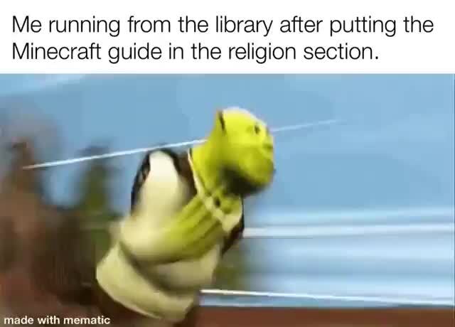 Me running from the library after putting the Minecraft guide in the ...