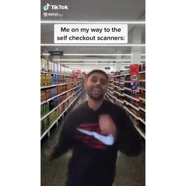 Me on my way to the self checkout scanners: - iFunny