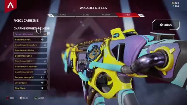 ASSAULT RIFLES FLATLINE HEMLOK SHINS R-301 CARBINE CHARMS OWNED Season ...