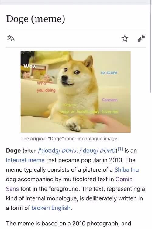 = WiKIPeDIA Q Doge (meme) so scare The original "Doge" inner monologue ...
