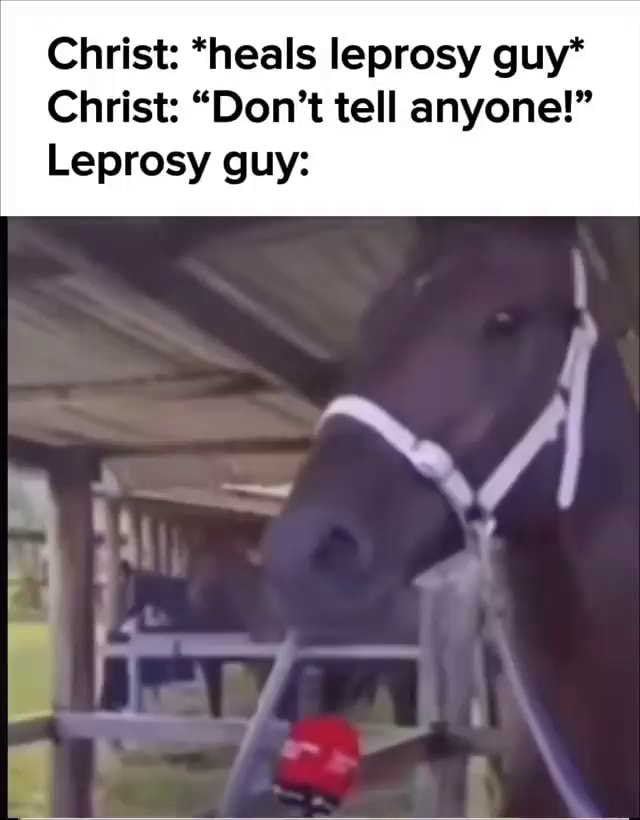 Christ: *heals leprosy guy* Christ: "Don't tell anyone!" Leprosy guy ...