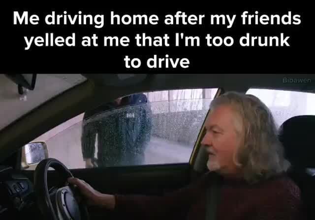 Me driving home after my friends yelled at me that I'm too drunk to ...