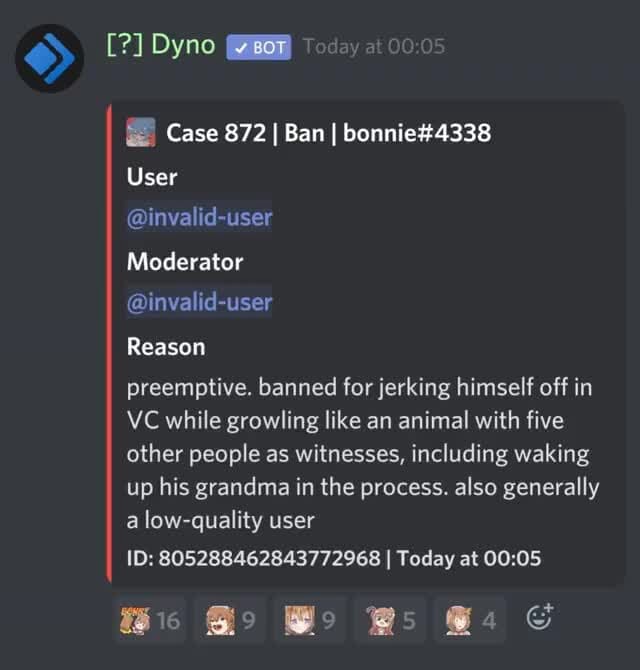 Dyno Case 872 I Ban I User @invalid-user Moderator @invalid-user Reason ...
