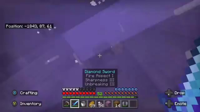 Position: -1843, 87, 61 Crafting Inventory Diamond Sword Fire Aspect I ...
