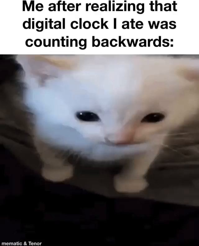 Me after realizing that digital clock I ate was counting backwards ...