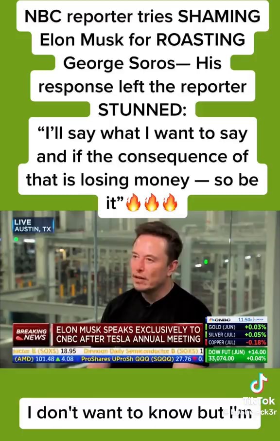 NBC reporter tries SHAMING Elon Musk for ROASTING George Sores= His ...