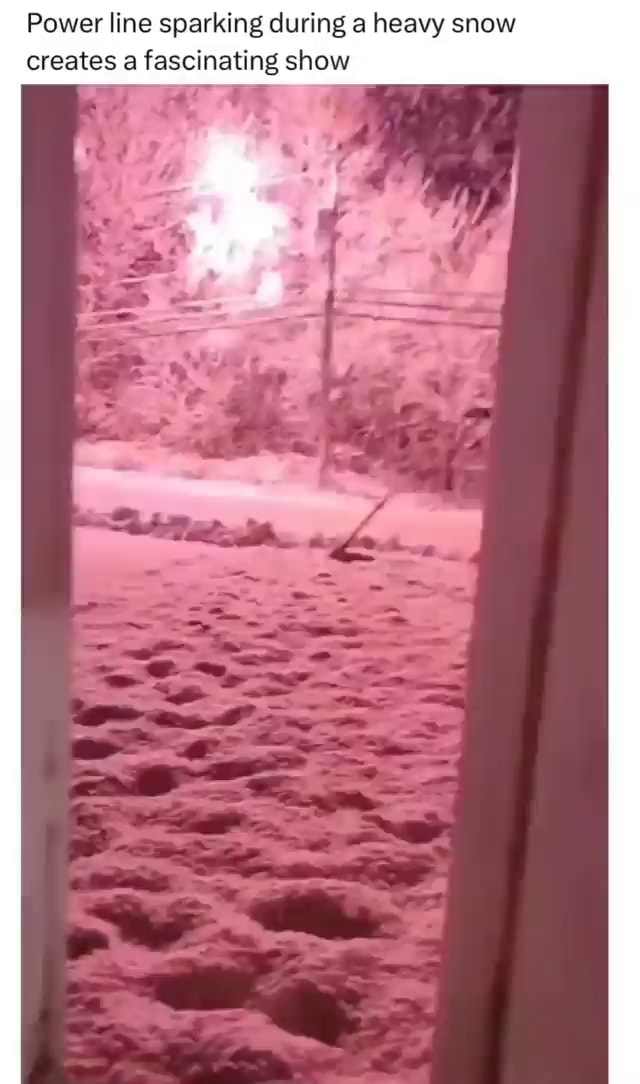 Power line sparking during a heavy snow creates a fascinating show - iFunny