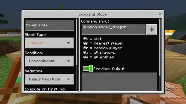 Command Bl Command Input Hover Note summon ender_dragon Block Tupe ...