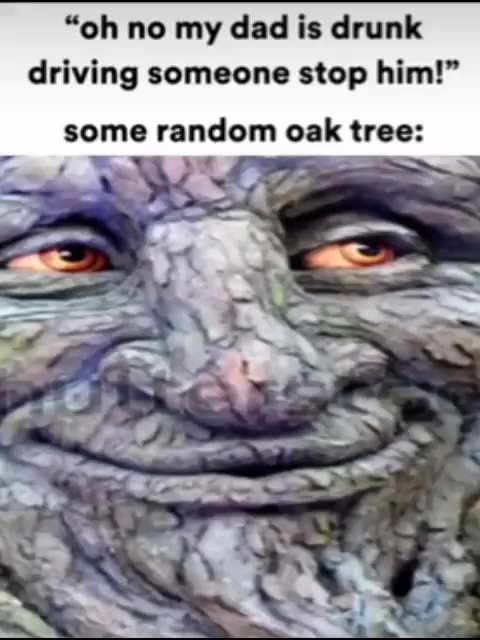 "oh no my dad is drunk driving someone stop him!" some random oak tree ...