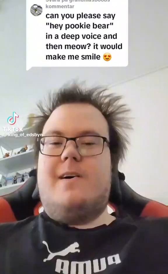 Can you please say "hey pookie bear" in a deep voice and then meow? it ...