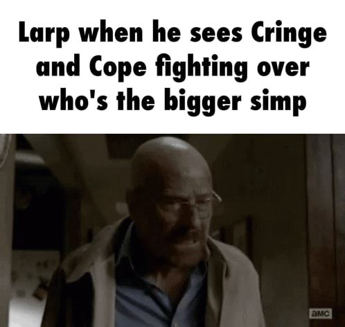 Larp when he sees Cringe and Cope fighting over who's the bigger simp ...