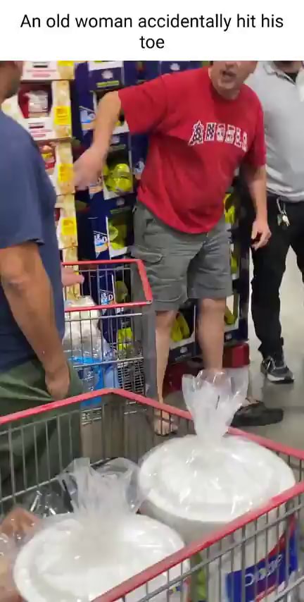 An old woman accidentally hit his toe - iFunny
