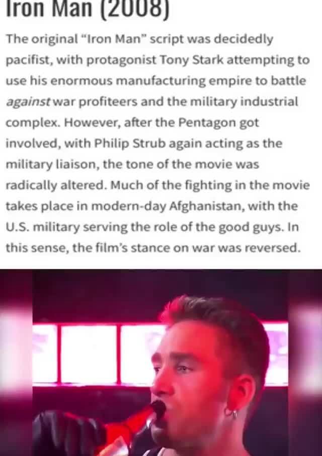 Iron Man (ZUU0) The original "Iron Man" script was decidedly pacifist ...