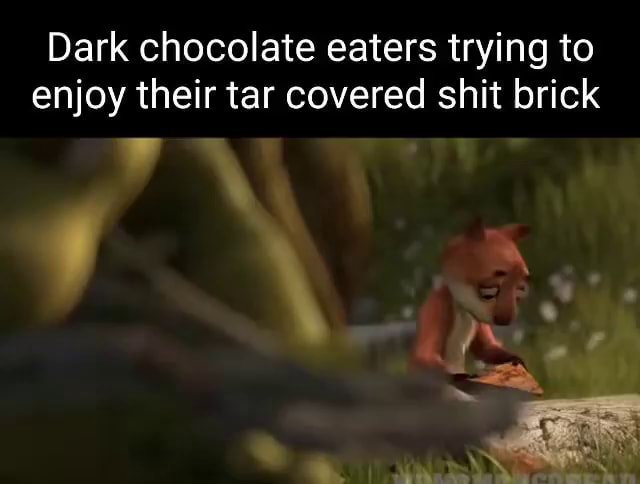 Dark chocolate eaters trying to enjoy their tar covered shit brick - iFunny