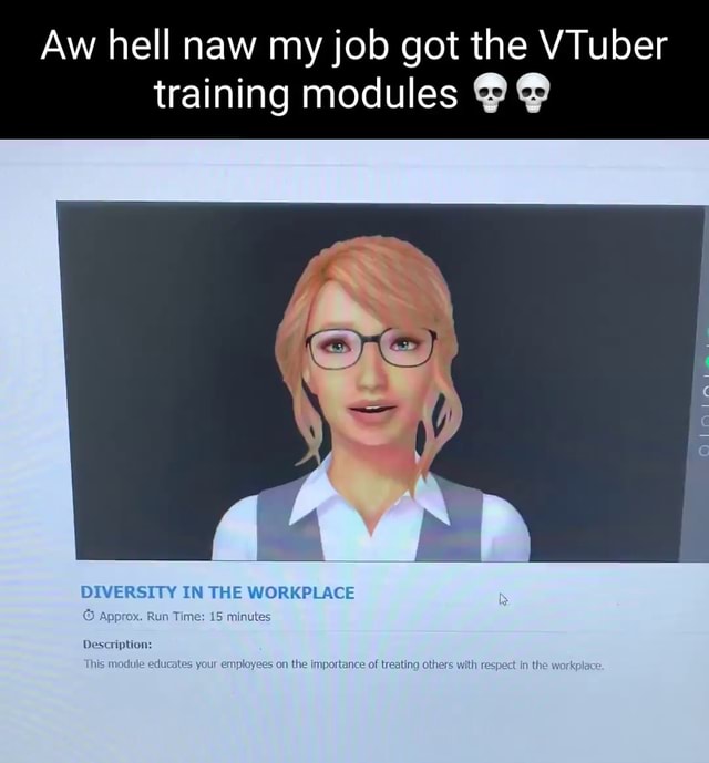 Aw hell naw my job got the VTuber training modules DIVERSIIN IN THE ...