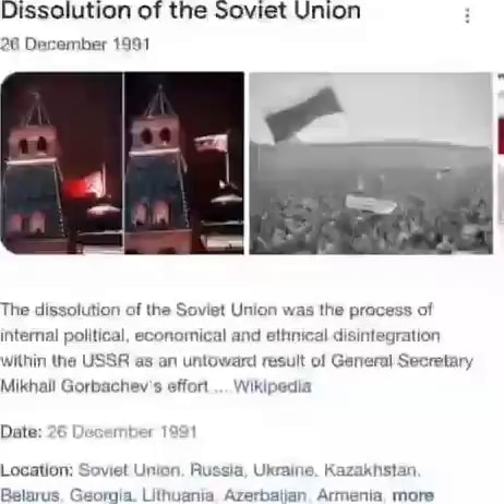Dissolution of the soviet Union 26 Derember 1991 The dissolution of the ...
