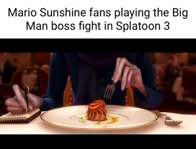 Mario Sunshine fans playing the Big Man boss fight in Splatoon 3 - iFunny