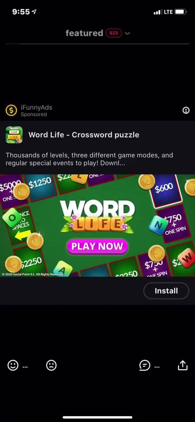 TE featured iFunnyAds Sponsored Word Life - Crossword puzzle Thousands ...