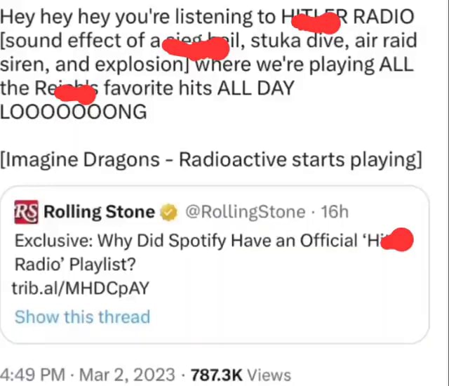 Hey hey hey you're listening to RADIO [sound effect of agi stuka dive ...