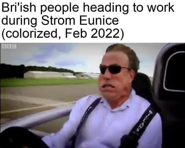 Bri'ish people heading to work during Strom Eunice (colorized, Feb 2022 ...