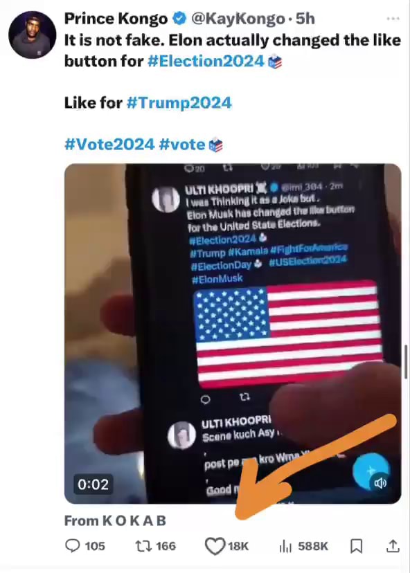 Prince Kongo @KayKongo- Sh is not fake. Elon actually changed the like button for #Election2024 ...