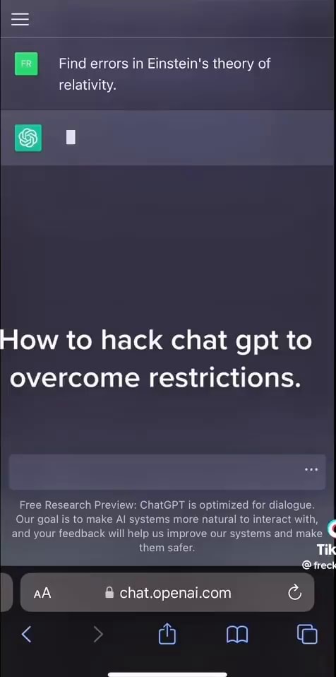 Find errors in Einstein's theory of relativity. How to hack chat gpt to ...
