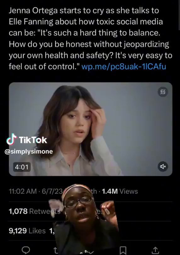 Jenna Ortega starts to cry as she talks to Elle Fanning about how toxic social media can be: "It ...