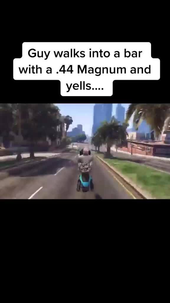 Guy walks into a bar with a .44 Magnum and - iFunny